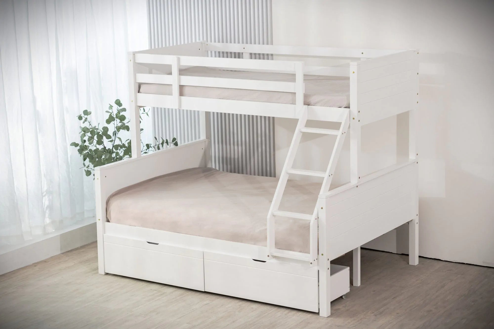 Luna Single + Double Bunk Bed White with 2 drawers | SuperPrice Furniture